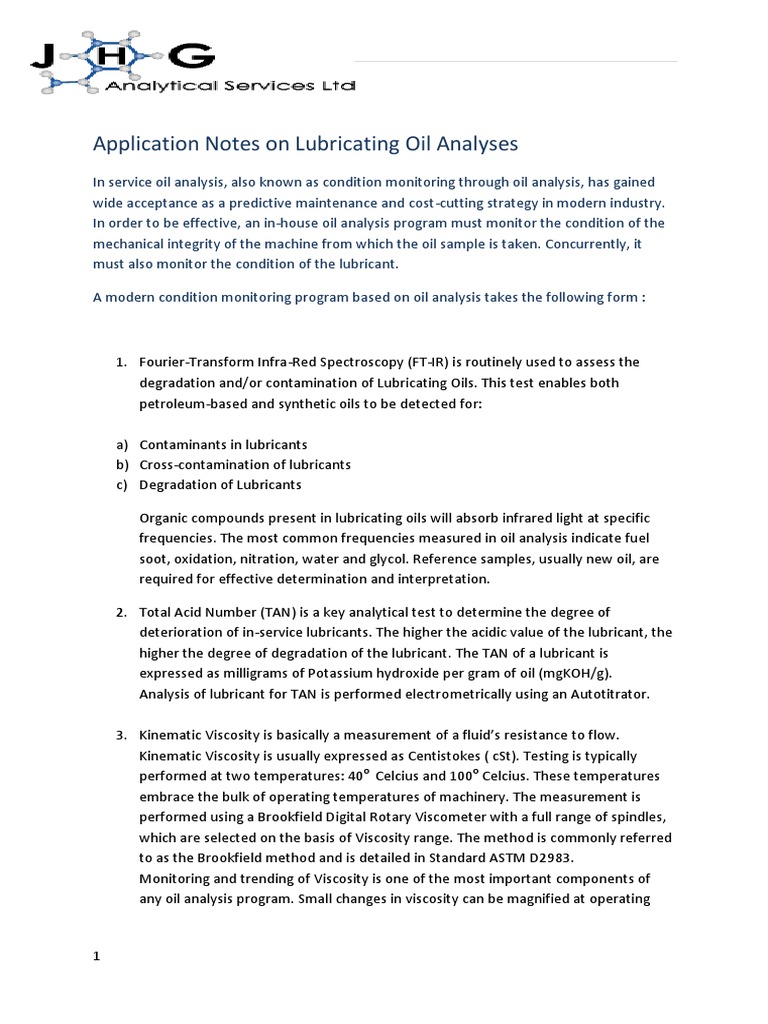 Application Notes On Lubricating Oil Analyses | PDF | Lubricant | Motor Oil