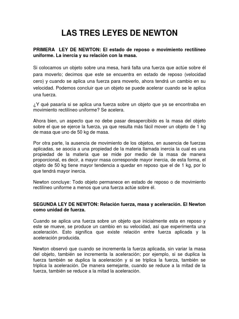 Las Tres Leyes de Newton Explicadas | PDF | Masa | Las leyes del ...