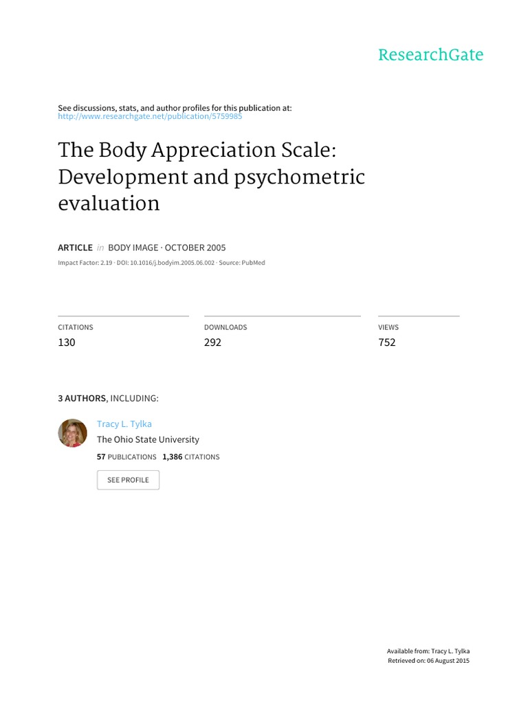 Avalos, Tylka Wood (2005) The Body Appreciation Scale Development and Validation | PDF | Factor ...