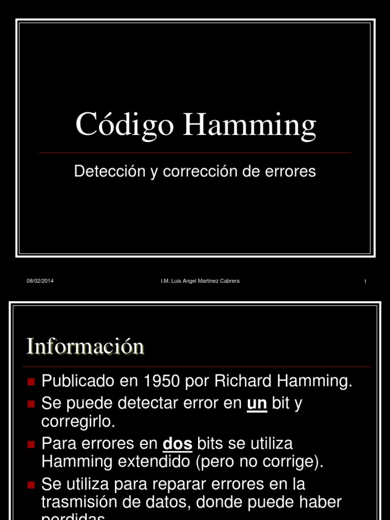 Ejemplo Codigo Hamming PDF | PDF | Datos | Detección y corrección de ...