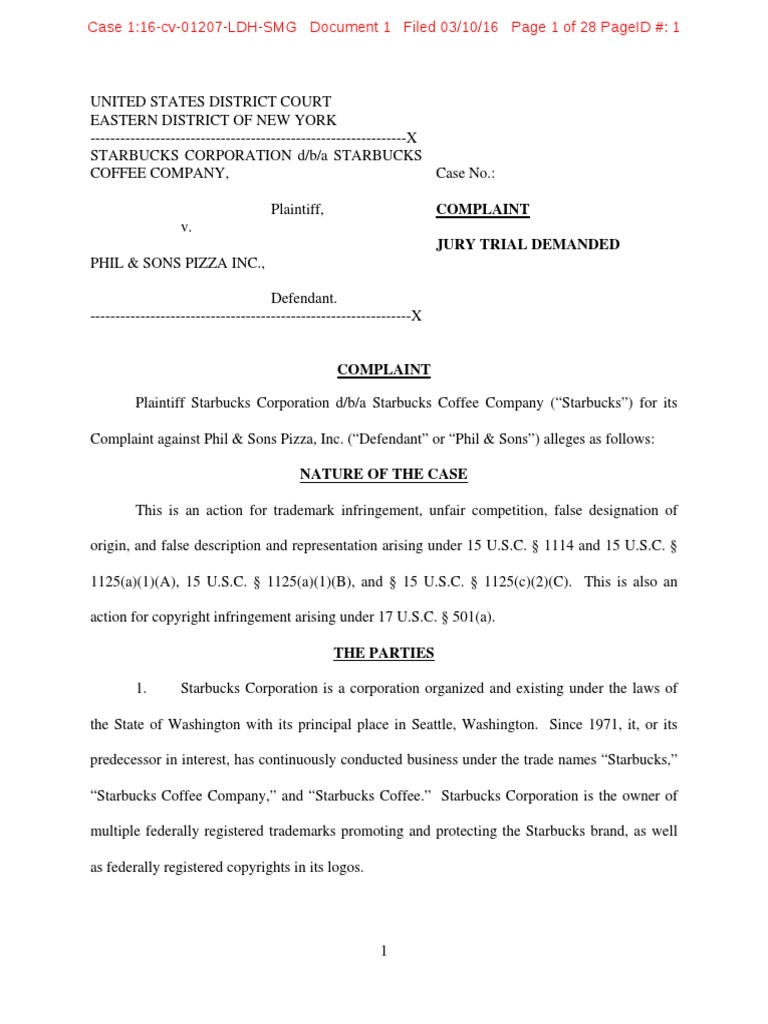 Starbucks v. Phil & Sons PDF | PDF | Starbucks | Trademark