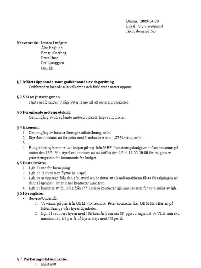 Styrelseprotokoll Nr. 7 | PDF