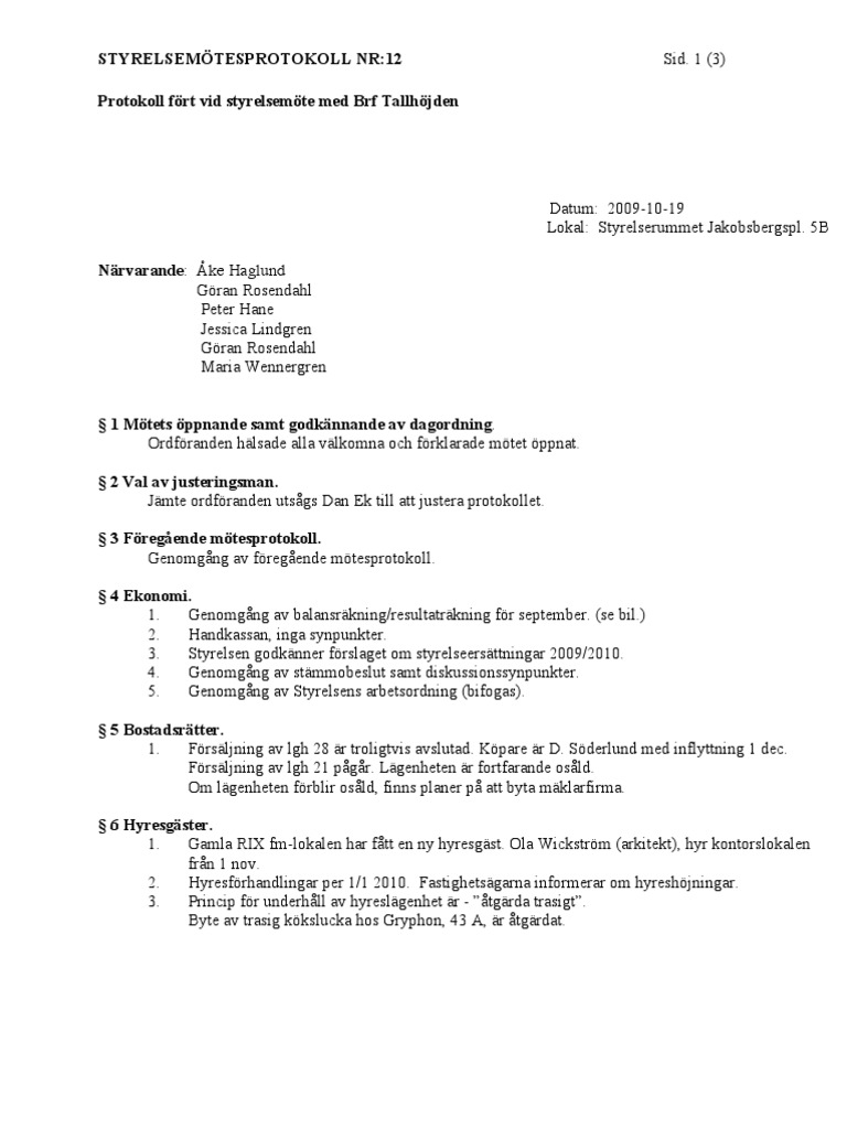 Styrelseprotokoll Nr. 12 | PDF