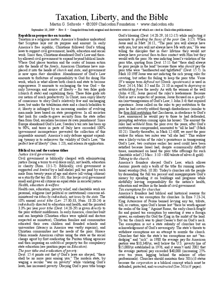 Taxation Liberty and The Bible | PDF | Tithe | Taxes