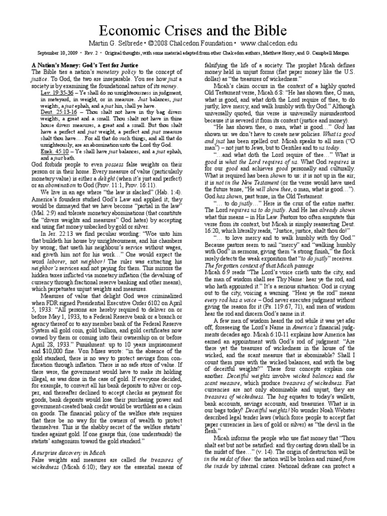 Economics Crises and The Bible | PDF | Jeremiah | Gold