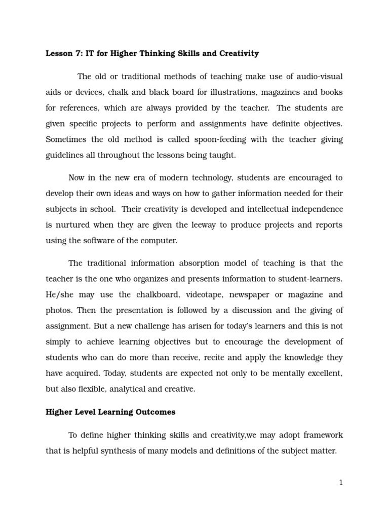 Lesson 7 - IT For Higher Thinking Skills and Creativity | PDF ...