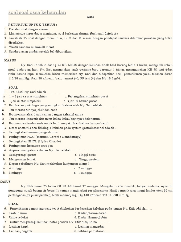 Soal Soal Osca Kehamilan | PDF | Kesehatan Holistik