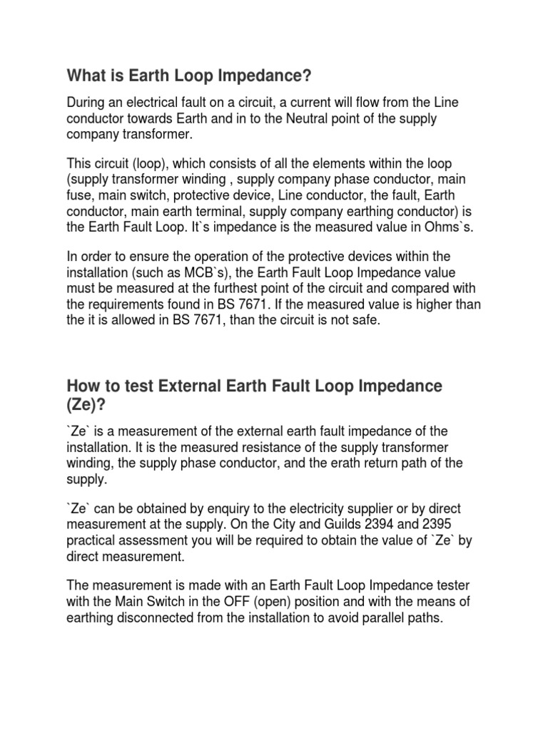 Earth Loop Impedance | PDF | Electrical Impedance | Electricity