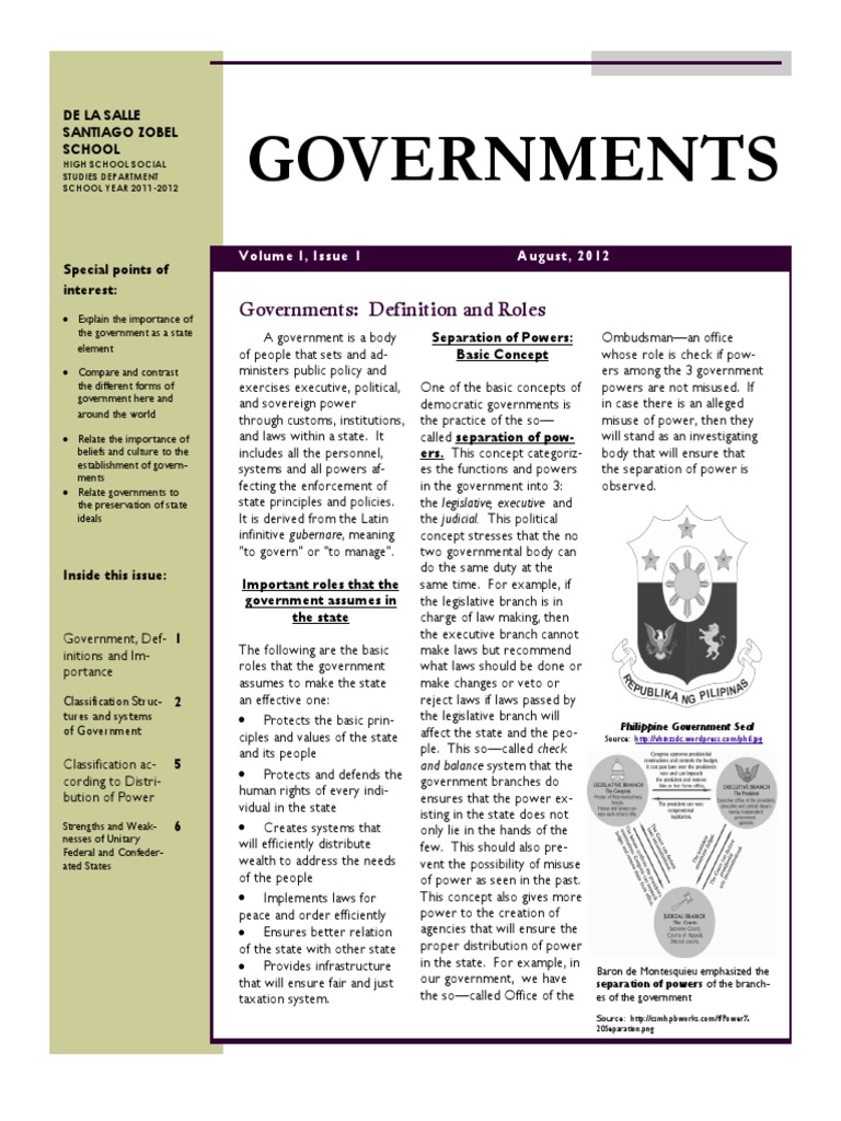 Government Handouts | PDF | Separation Of Powers | Monarchy