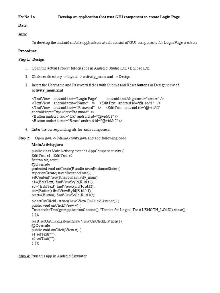 MAD Lab Manual - List of Experiments | PDF | Android (Operating System) | Java (Programming ...