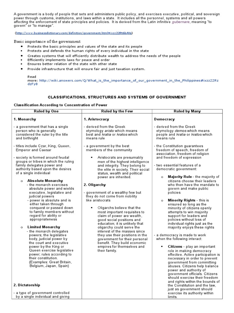 Handouts For Goverment | PDF | Dictatorship | Cabinet (Government)