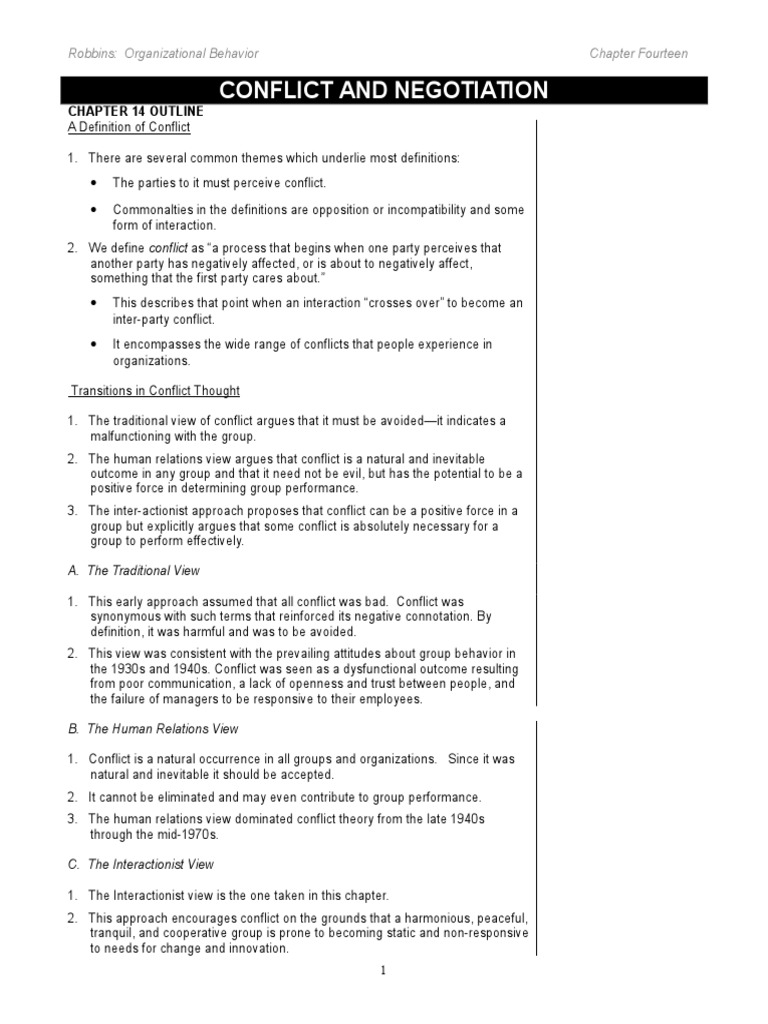 Conflict and Negotiation: Chapter 14 Outline | Download Free PDF | Negotiation | Bargaining