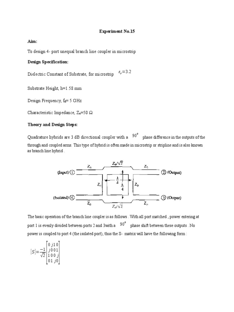 Unequal Branch Line Coupler Design | PDF | Electromagnetic Radiation ...