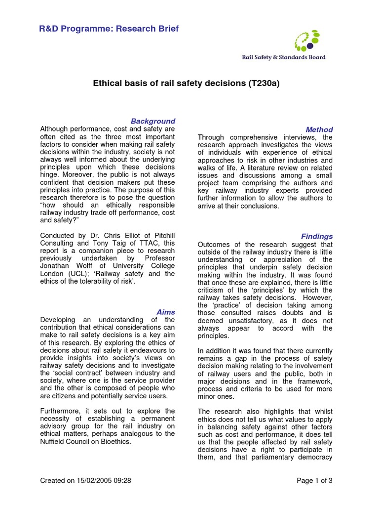 Rail Safety Ethics for Stakeholders | PDF | Safety | Risk