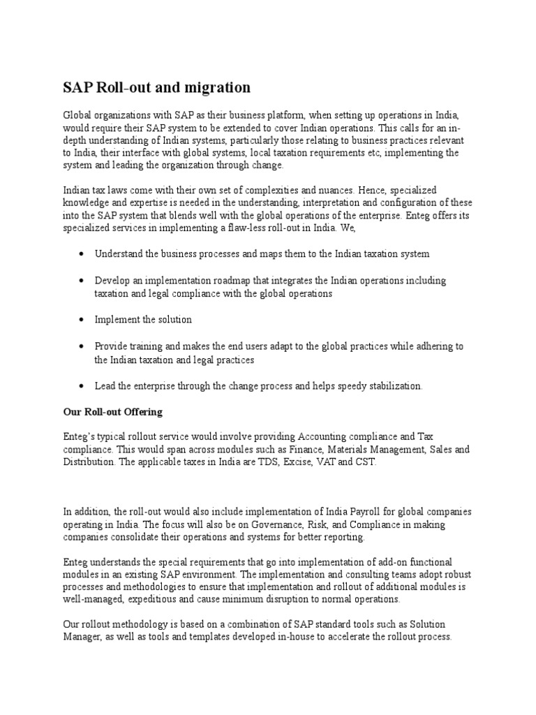 SAP Roll-Out and Migration | PDF | Business Process | Supply Chain