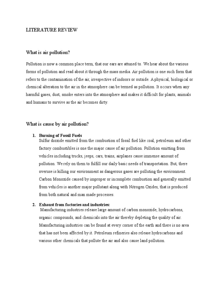 Literature Review: Pollution | PDF | Atmosphere Of Earth | Air Pollution