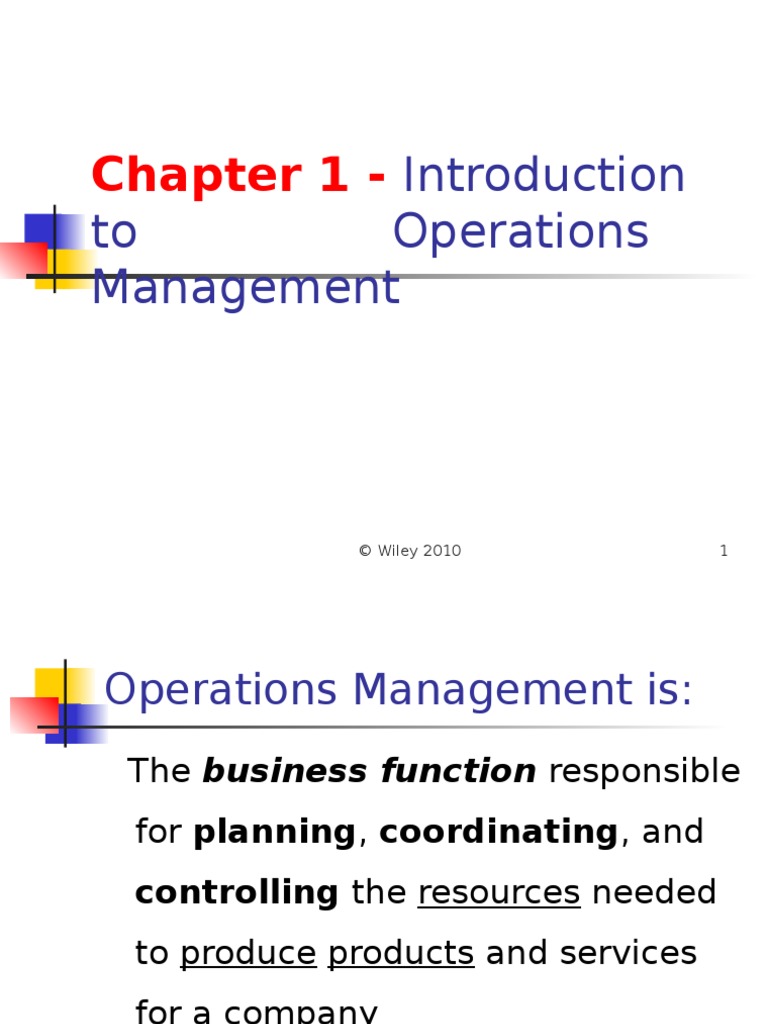 Chapter 1 - : To Operations Management | PDF | Operations Management ...
