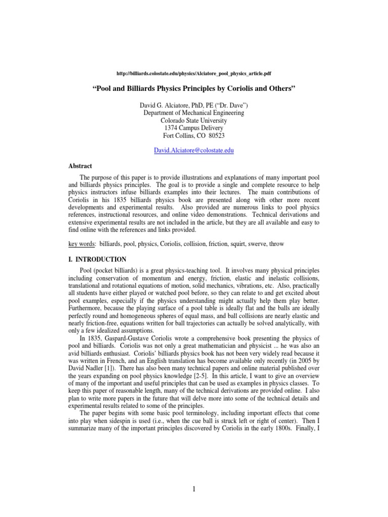 Pool Physics Principles Explained | PDF | Collision | Mechanics