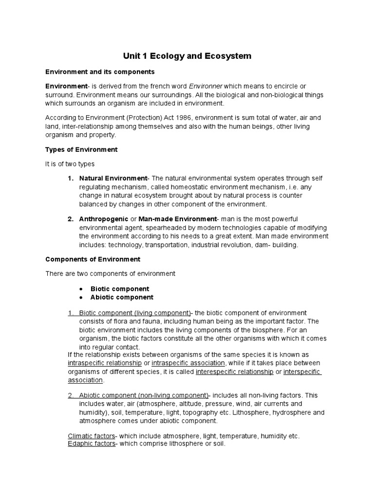 Unit 1 Ecology and Ecosystem1 | PDF | Food Web | Atmosphere Of Earth
