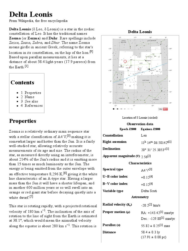 Delta Leonis: Zozca, Zosca, Zubra, and Dhur. The Name Zosma | PDF ...