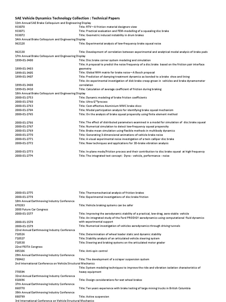 Sae Vehicle Dynamics Technology Collection Papers Liste | PDF | Anti ...