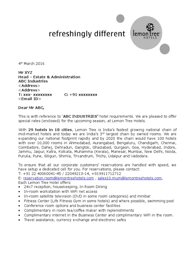 Sample Rate Letter | PDF | Hotel And Accommodation | Business