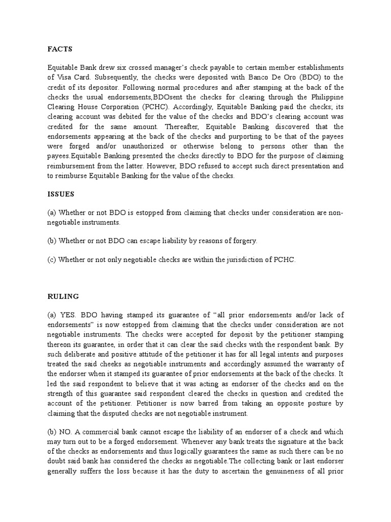 BDO V Equitable | PDF | Negotiable Instrument | Cheque