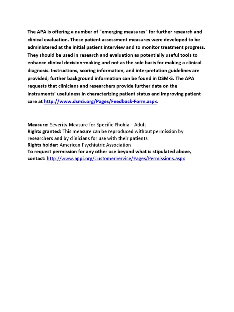 Severity Measure For Specific Phobia Adult | PDF | Phobia | Dsm 5