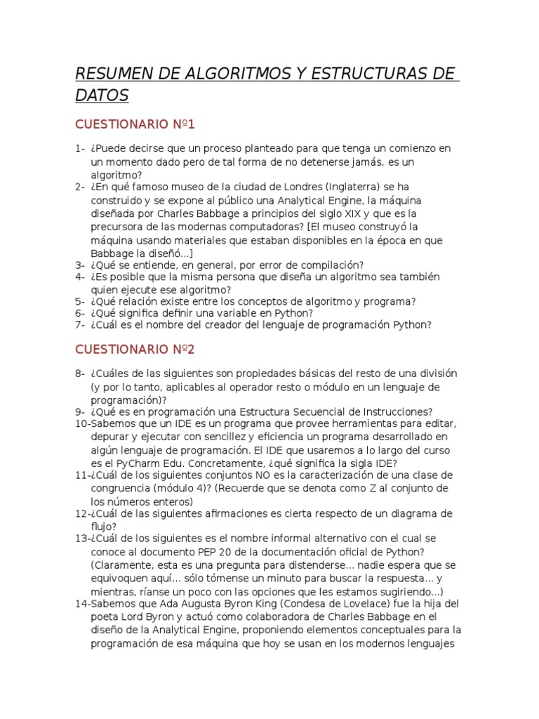 Final Teorico de Python Primer Año de Ing de Sistemas de Informacion | PDF | Algoritmos ...