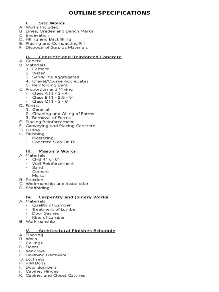 Outline Specifications: I. Site Works | PDF