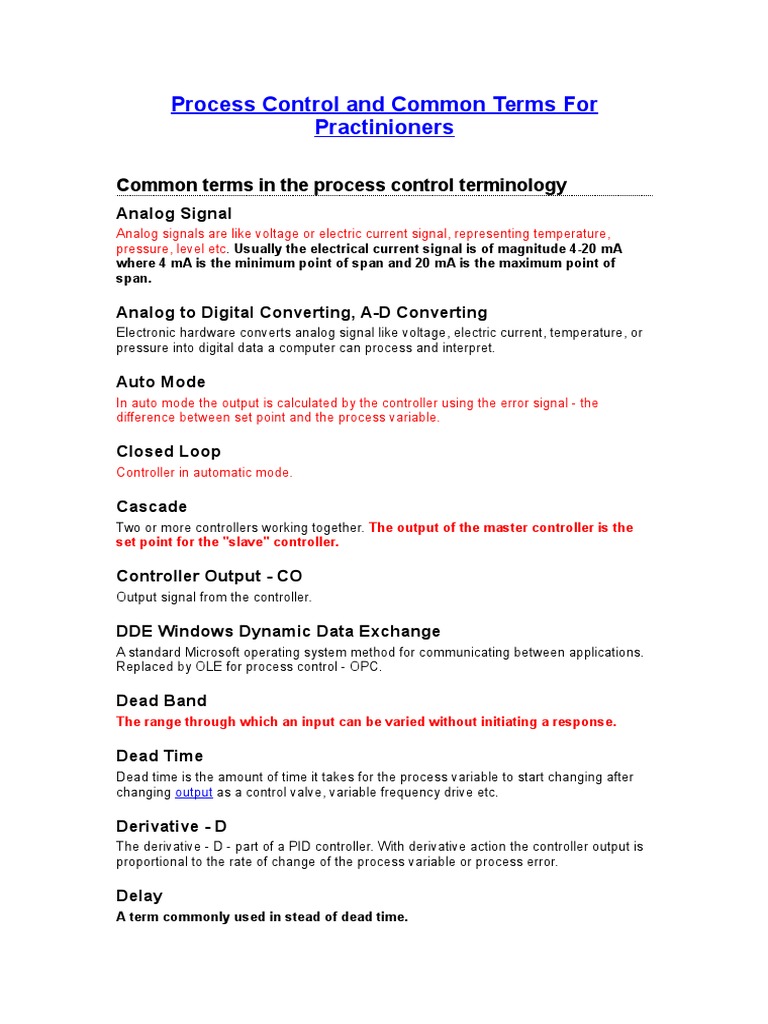Process Control and Common Terms | PDF | Control System | Programmable ...