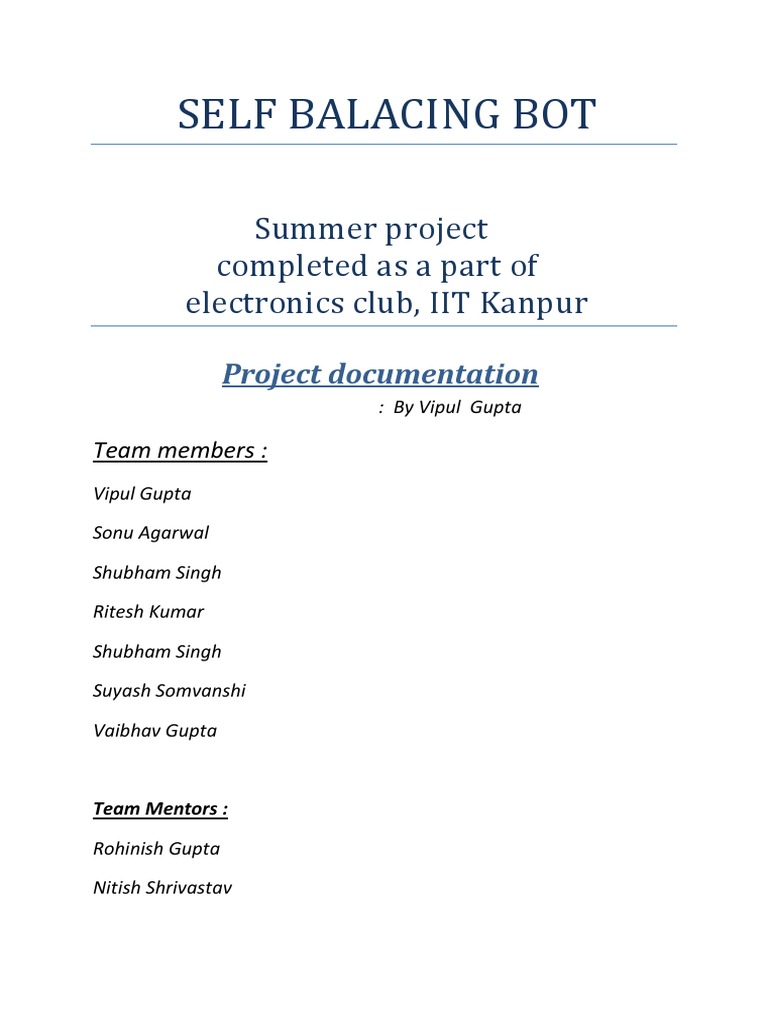 Self Balancing Bot | PDF | Kalman Filter | Cybernetics