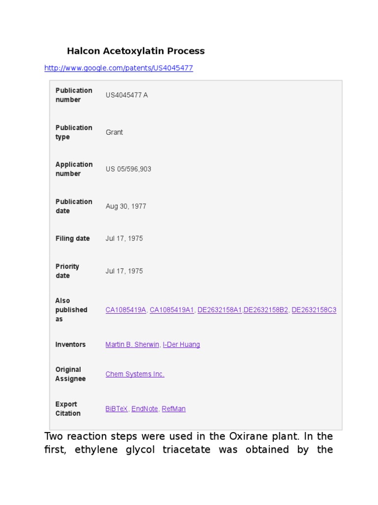 Halcon Acetoxylatin Process | PDF