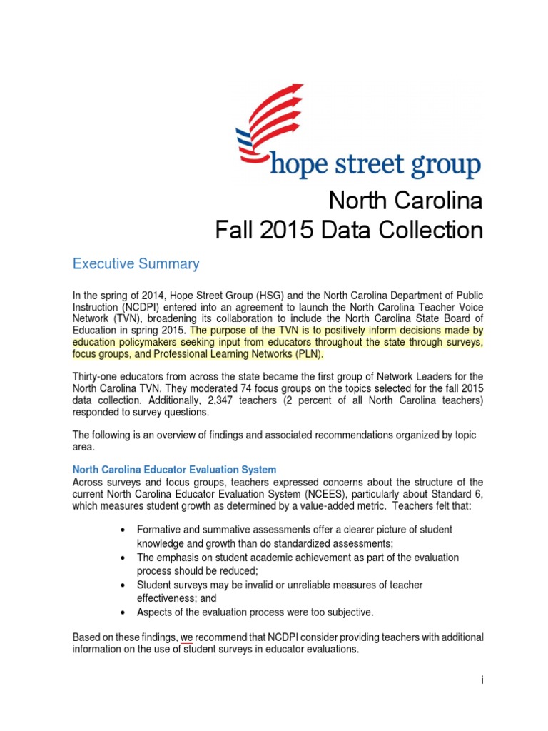 NC Fall 2015 Data Collection Report | PDF | Educational Assessment ...