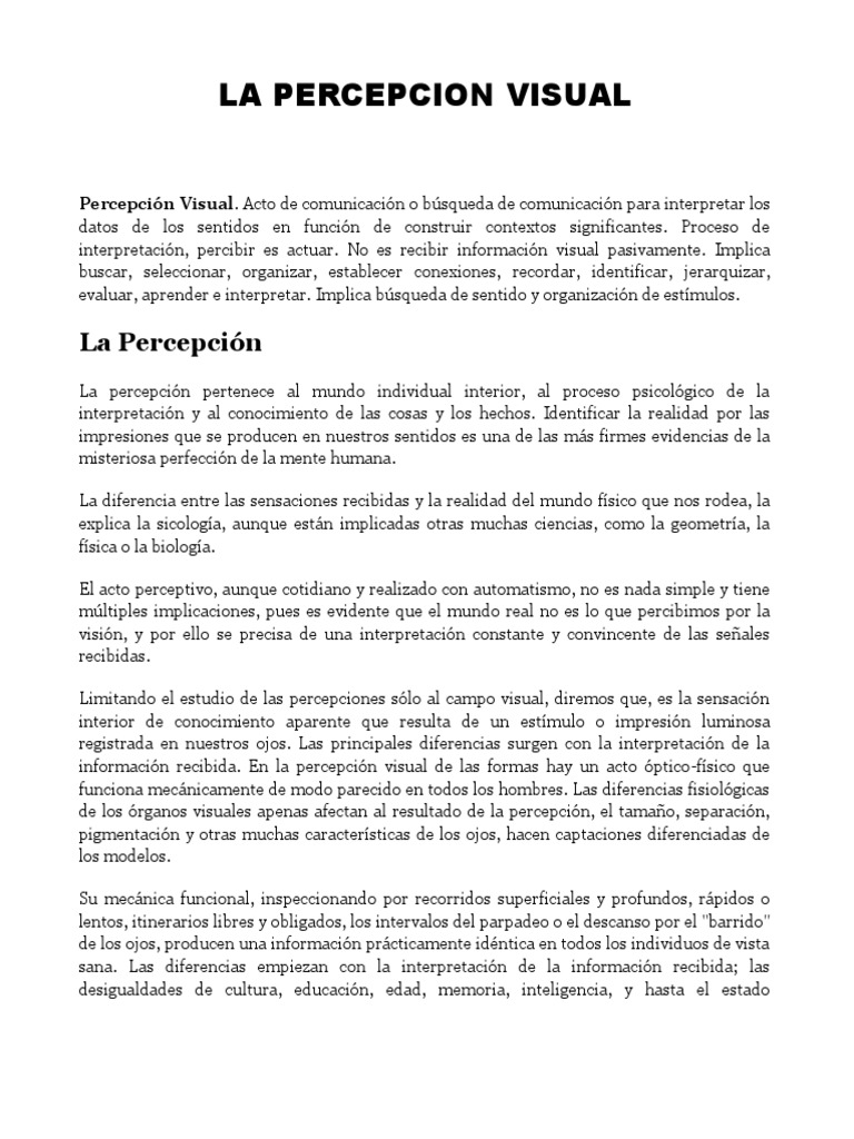 La Percepcion Visual | PDF | Percepción visual | Percepción