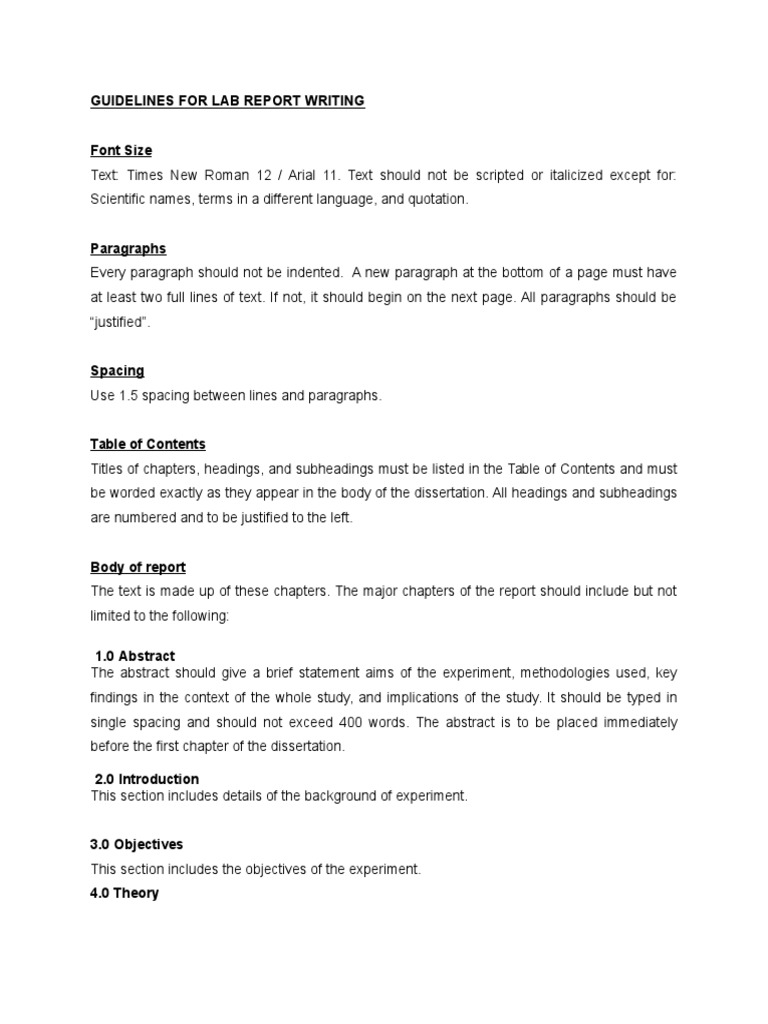 Guidelines For Lab Report Writing | PDF | Abstract (Summary) | Paragraph