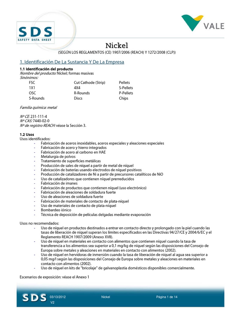 MSDS S-Nickel Pellets (INCO) | PDF | Alergia | Níquel