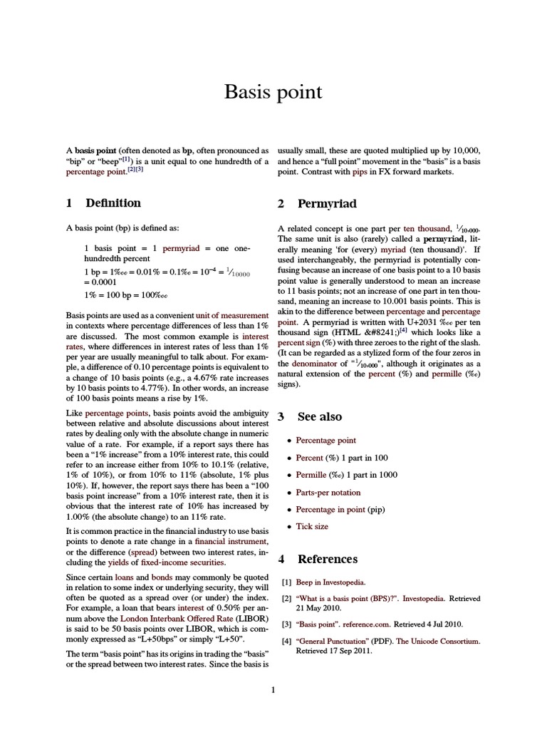 Basis Point: 1 Definition 2 Permyriad | PDF | Basis Point | Percentage