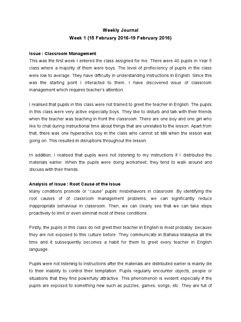 Weekly Journal | PDF | English Language | Classroom Management