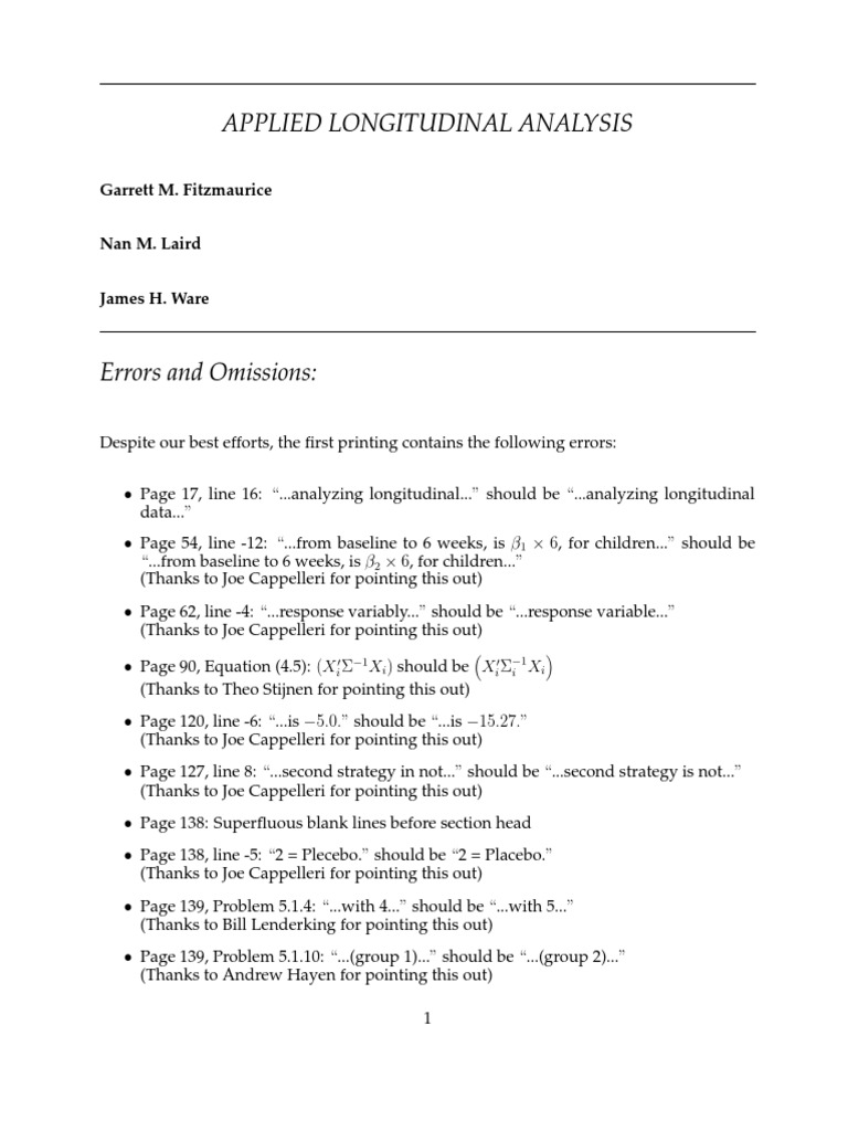 Applied Longitudinal Analysis: Garrett M. Fitzmaurice Nan M. Laird ...