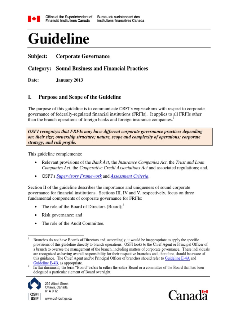 Guideline: Subject: Corporate Governance Category: Sound Business and ...