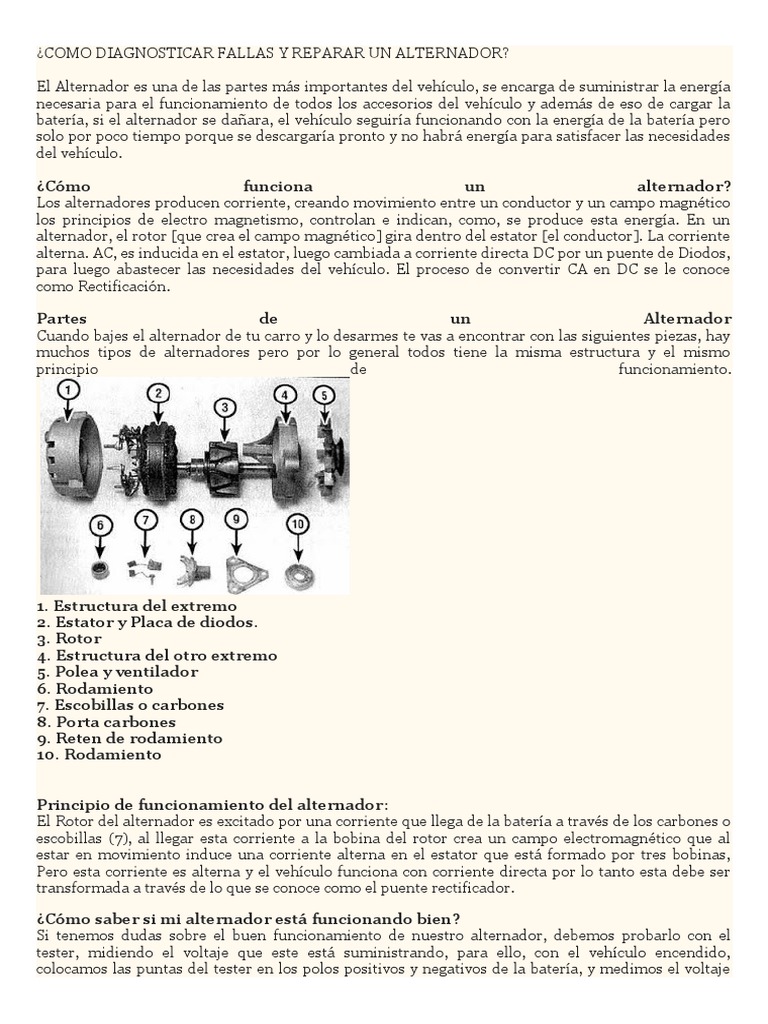 Como Diagnosticar Fallas y Reparar Un Alternador | PDF | Diodo ...