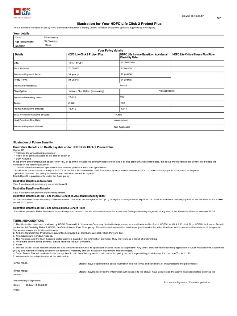 Illustration For Your HDFC Life Click 2 Protect Plus | PDF | Life ...