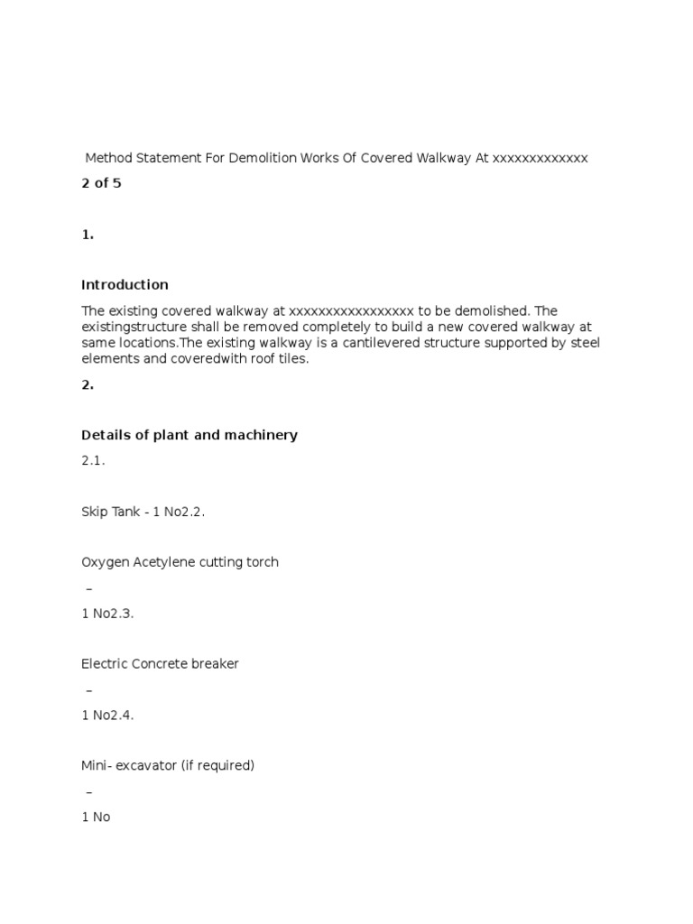 Method Statement For Demolition Works of Covered | PDF | Demolition | Noise