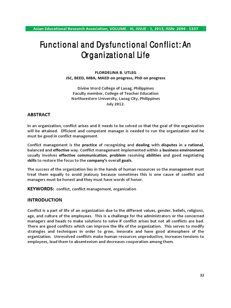 Functional and Dysfunctional Conflict An Organizational Life | Download ...