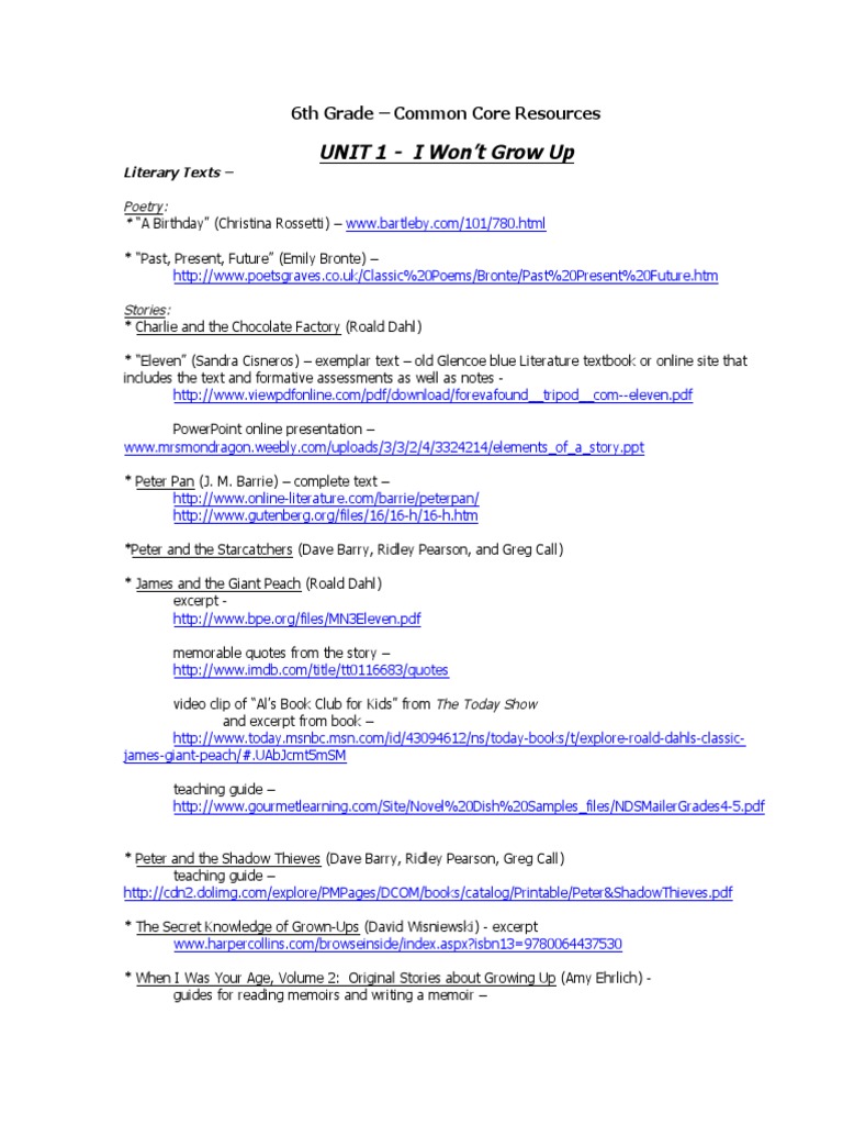 6th Grade Common Core Literary Texts Unit 1 | PDF | Wright Brothers ...