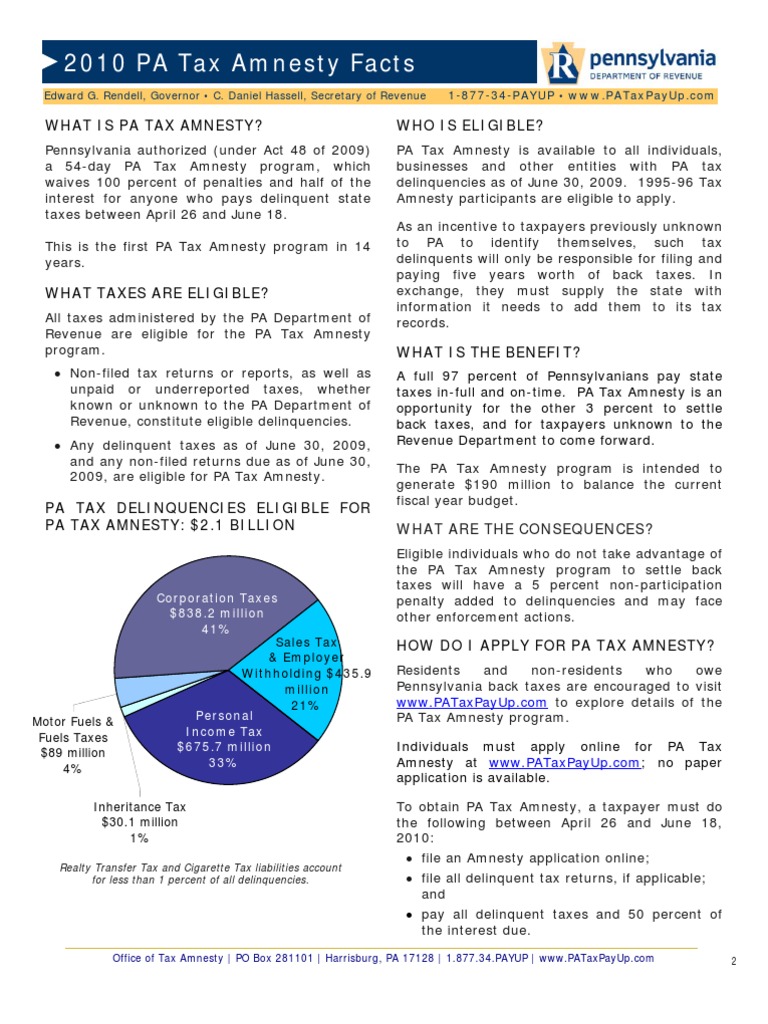 Fact Sheet - Pennsylvania Tax Amnesty | PDF | Pennsylvania | Taxpayer