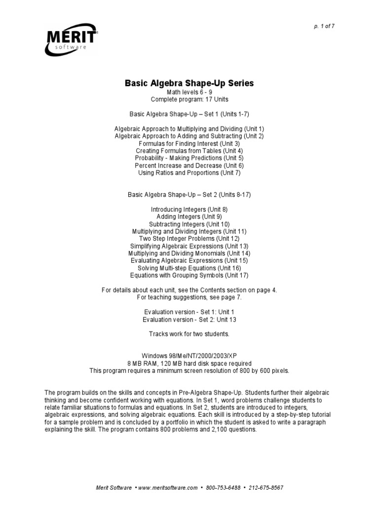 Basic Algebra Shape-Up Manual | PDF | Integer | Equations