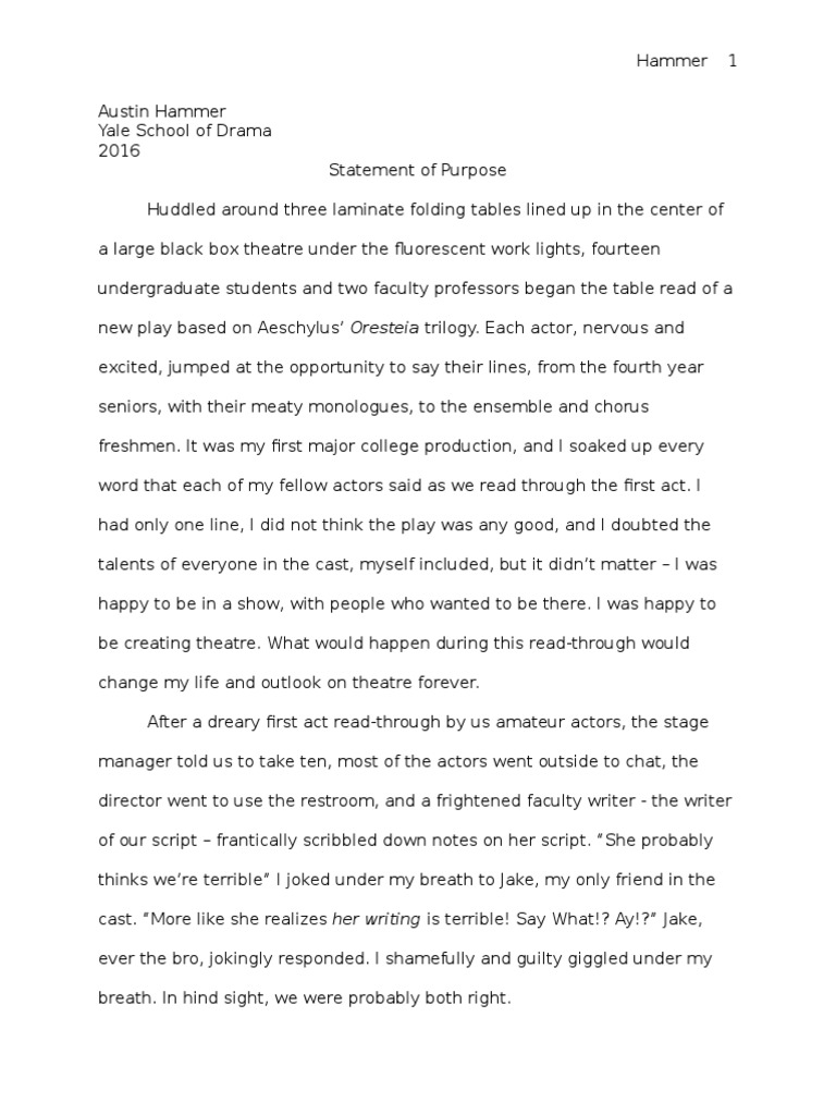 Austin Hammer Yale Statement of Purpose | PDF | Entertainment | Leisure