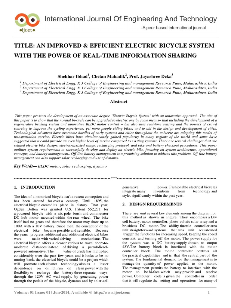 Efficient Electric Bicycle System | PDF | Electric Generator | Electric ...